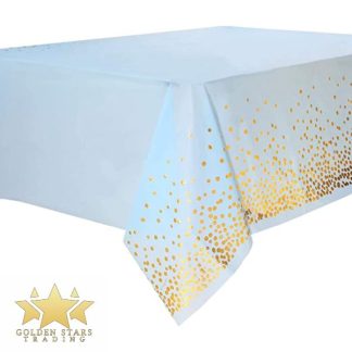 Plastic Tablecover – Blue with Gold Dots – Golden Stars Trading